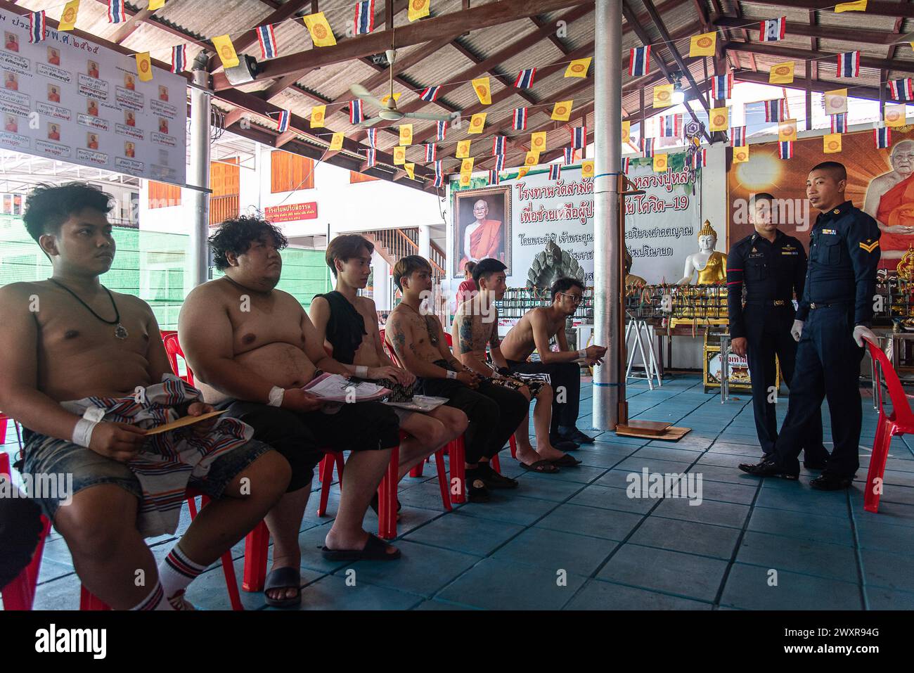 Bangkok, Thailand. 01st Apr, 2024. Thai men seen waiting for a physical ...