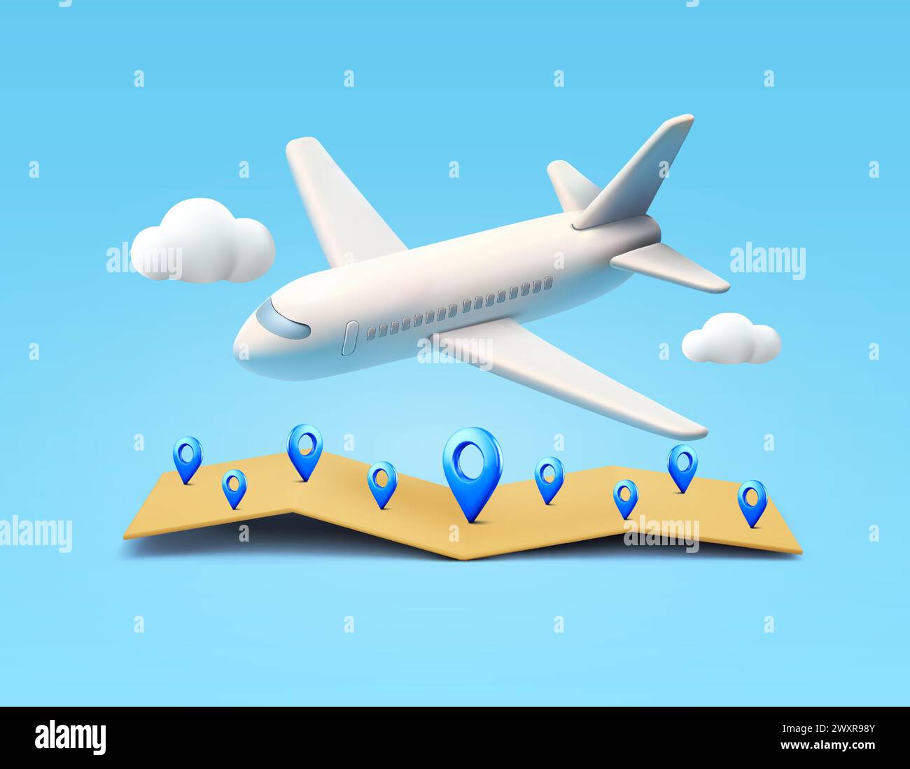 World transportation banner template with 3d world map, pin marker ...