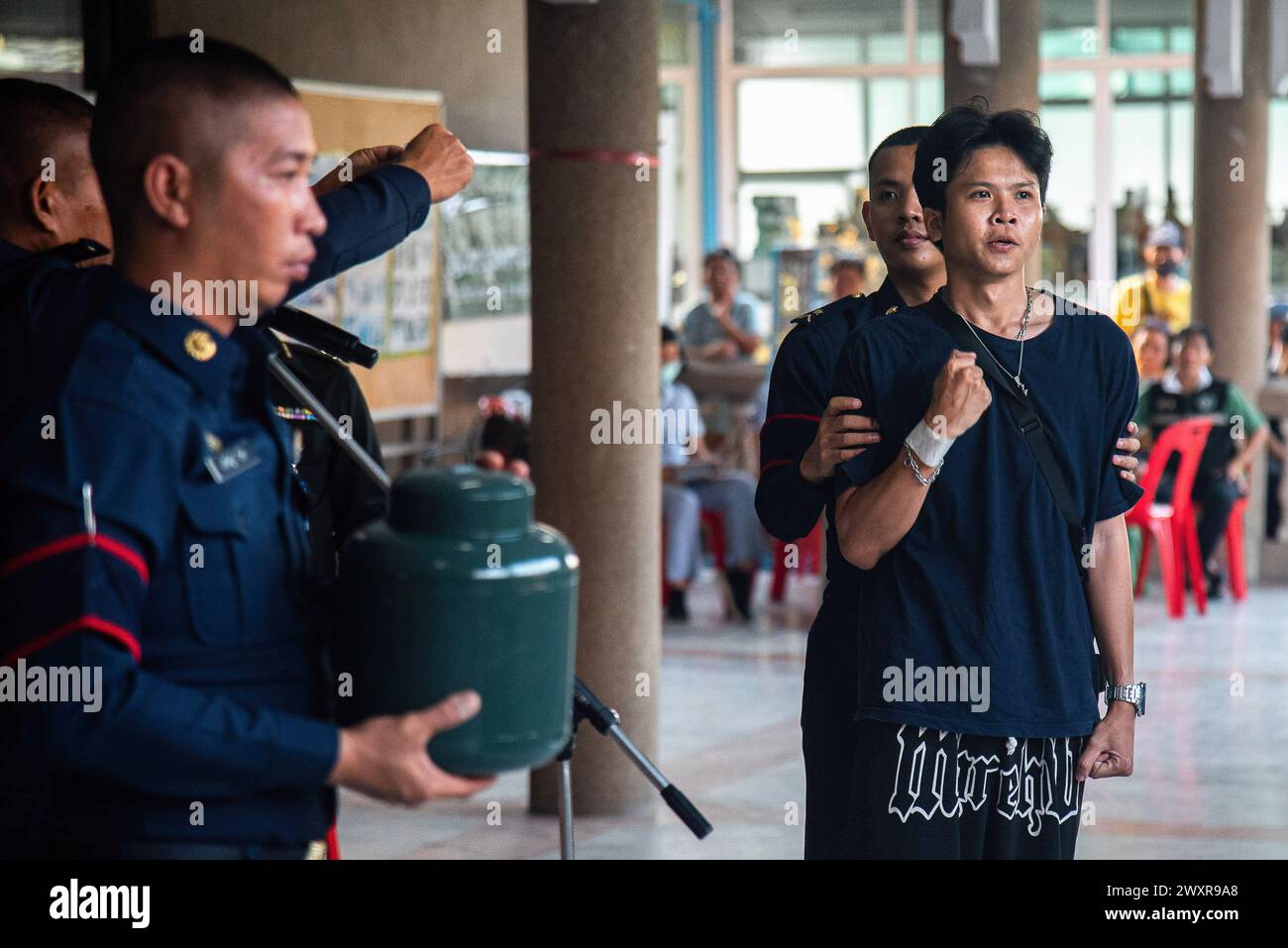 Bangkok, Thailand. 01st Apr, 2024. A Thai man celebrates after drawing ...