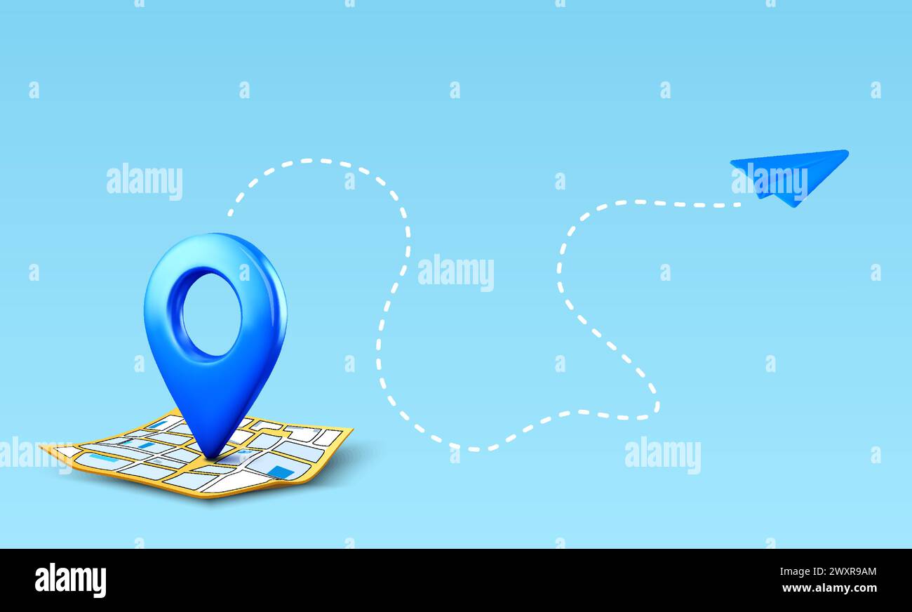Map search and delivery banner template with 3d rendered map marker ...