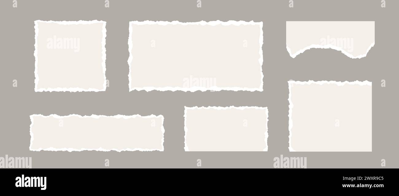 Torn paper pieces collection. Light beige shapes with jagged uneven ...