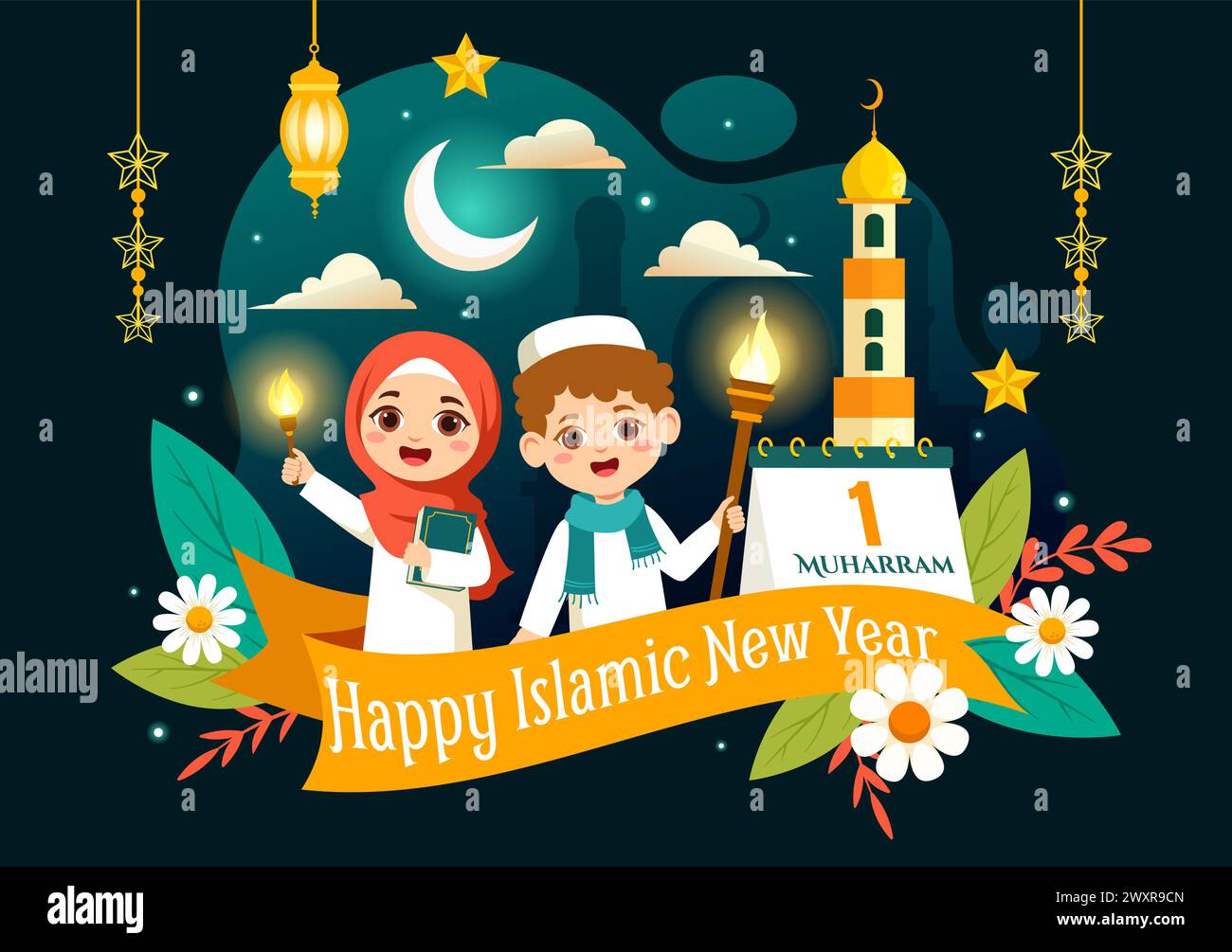 Happy Muharram Vector Illustration of Celebrating Islamic New Year with ...