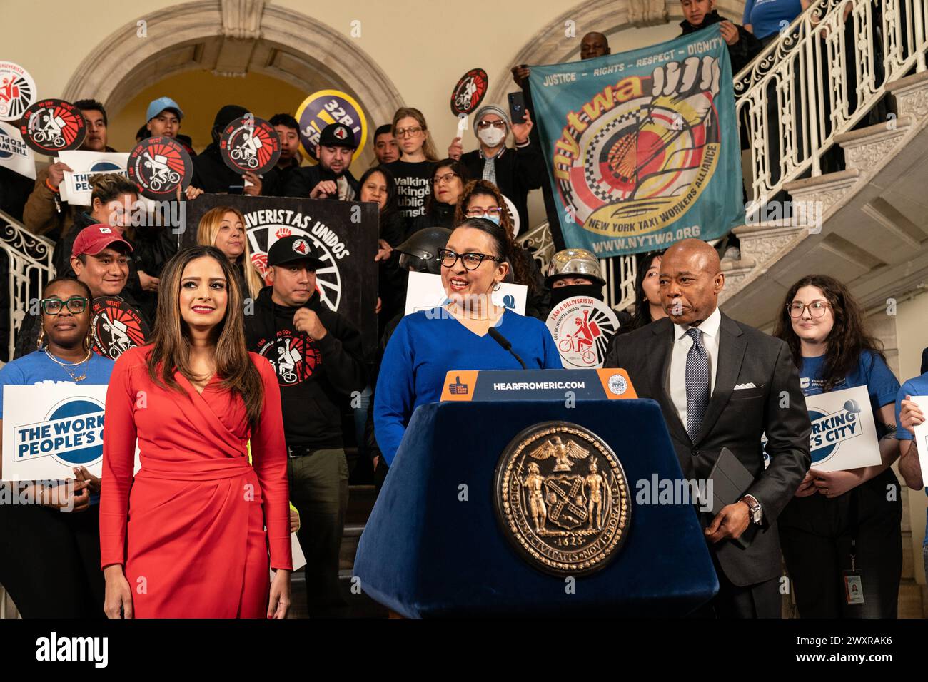 DCWP Commissioner Vilda Vera Mayuga speaks as Mayor Adams announced ...
