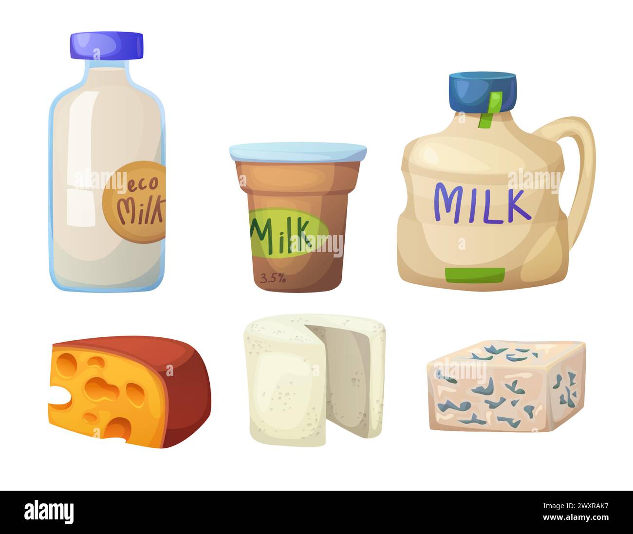 Cartoon Milk Products Illustration Set Of Dairy Products And Cows