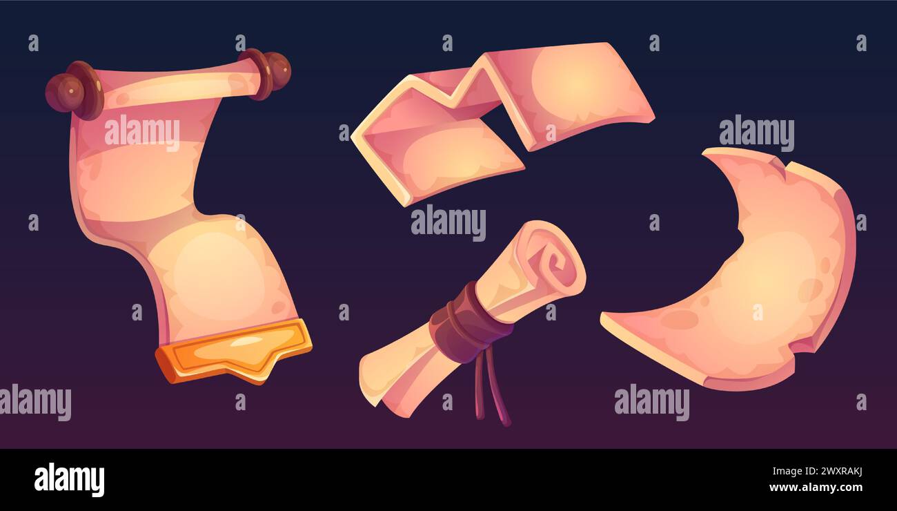 Old magic parchment paper scroll game ui icon. Ancient medieval papyrus ...