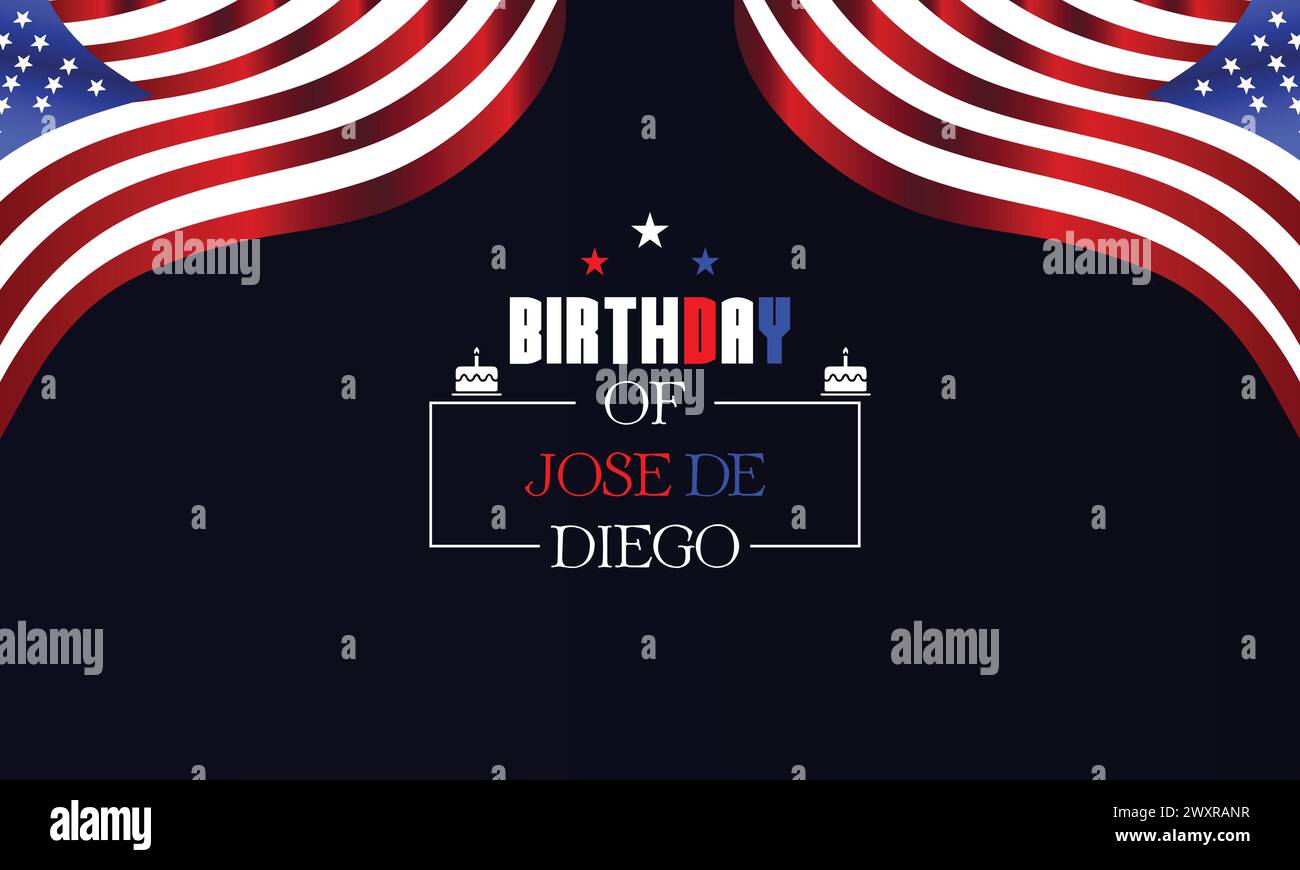 Blue background Birthday of Jose de Diego text with america flag design ...