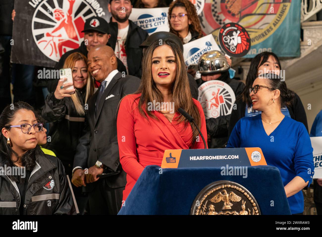 Assembly Member Jenifer Rajkumar speaks as Mayor Eric Adams announced ...