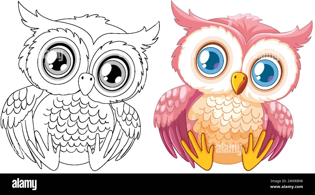 Vector illustration of an owl, colored and line art Stock Vector Image ...