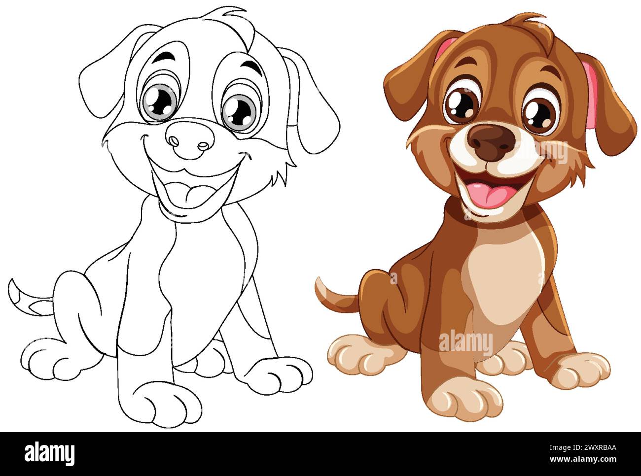 Two cartoon dogs, one colored and one outlined Stock Vector Image & Art ...