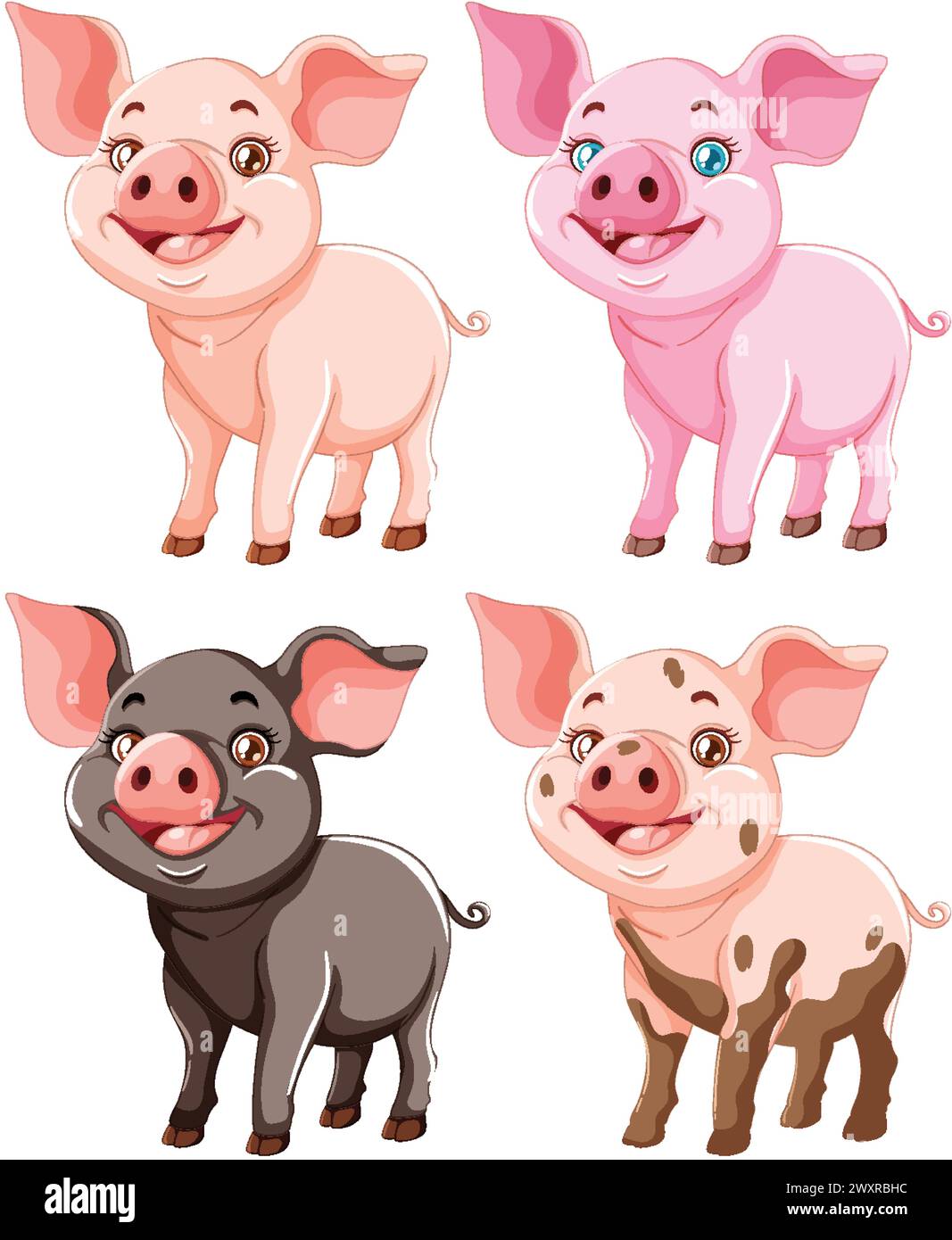 Four cute pigs illustrated in various poses Stock Vector Image & Art ...