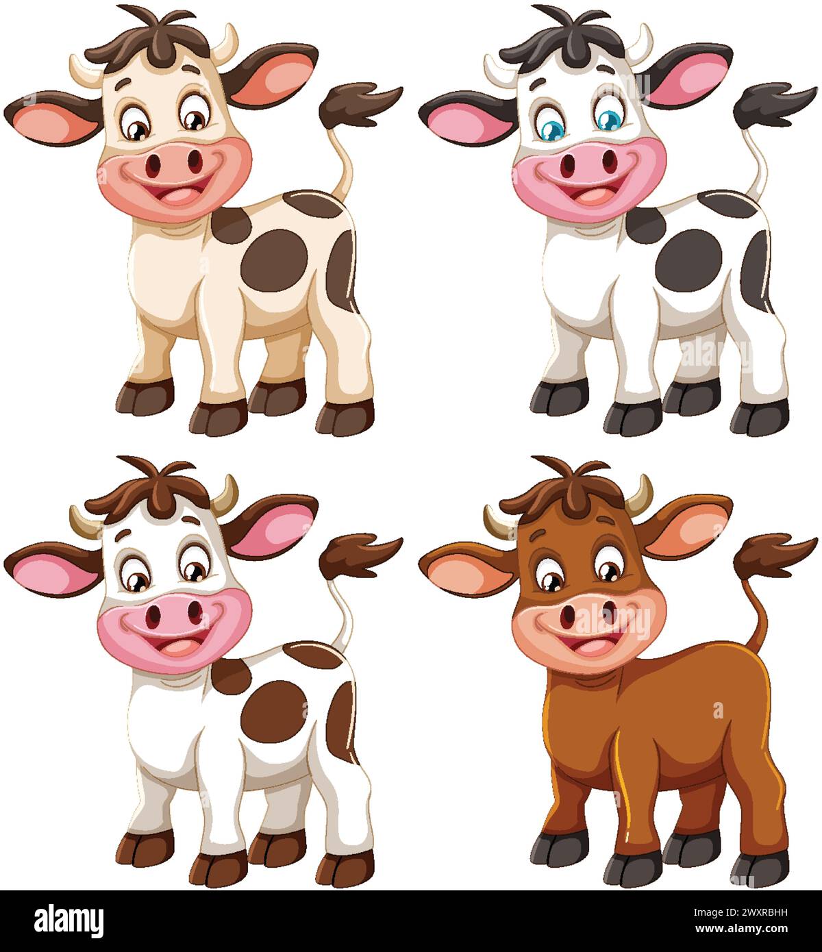 Four cute animated cows with different expressions Stock Vector Image ...