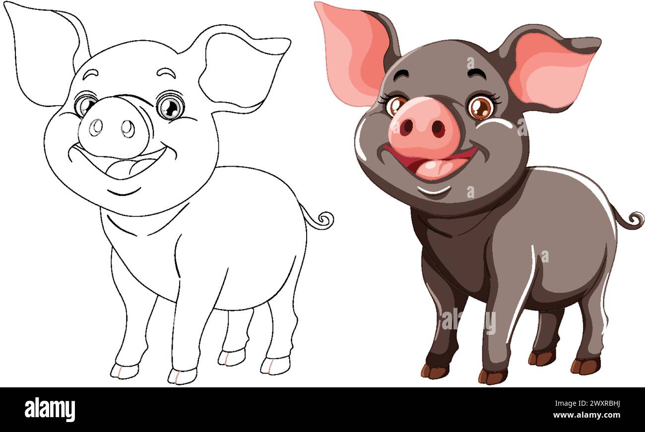 Vector illustration of a pig, colored and outlined Stock Vector Image ...