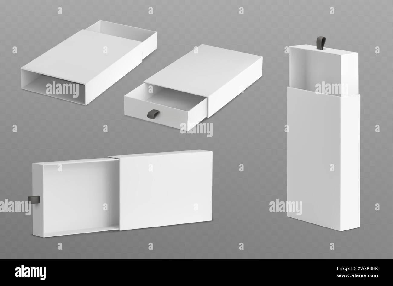White empty open slide box with ribbon puller. Realistic vector ...