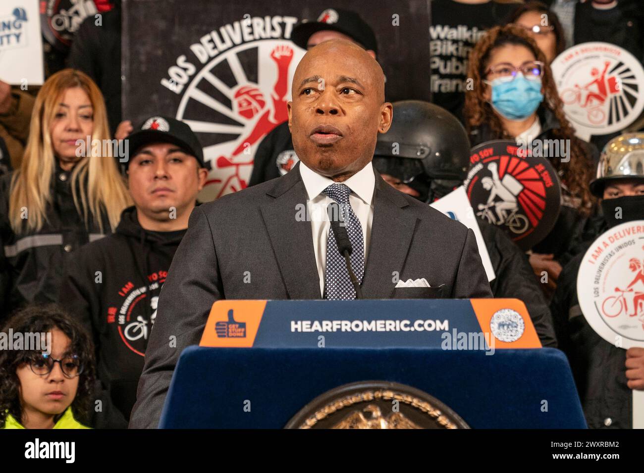 New York, New York, USA. 1st Apr, 2024. Mayor Eric Adams speaks as he ...