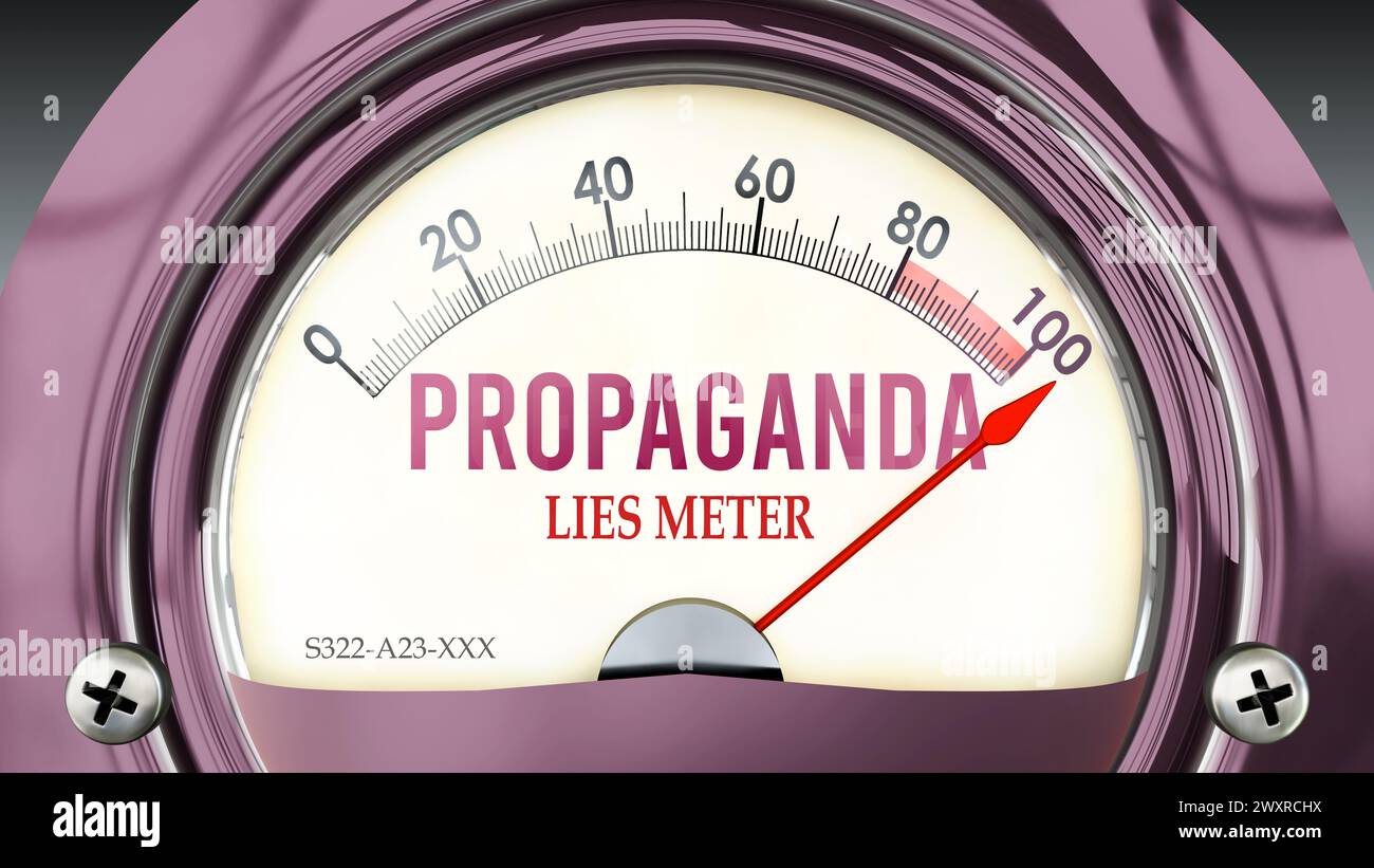 Propaganda and Lies Meter that is hitting a full scale, showing a very ...