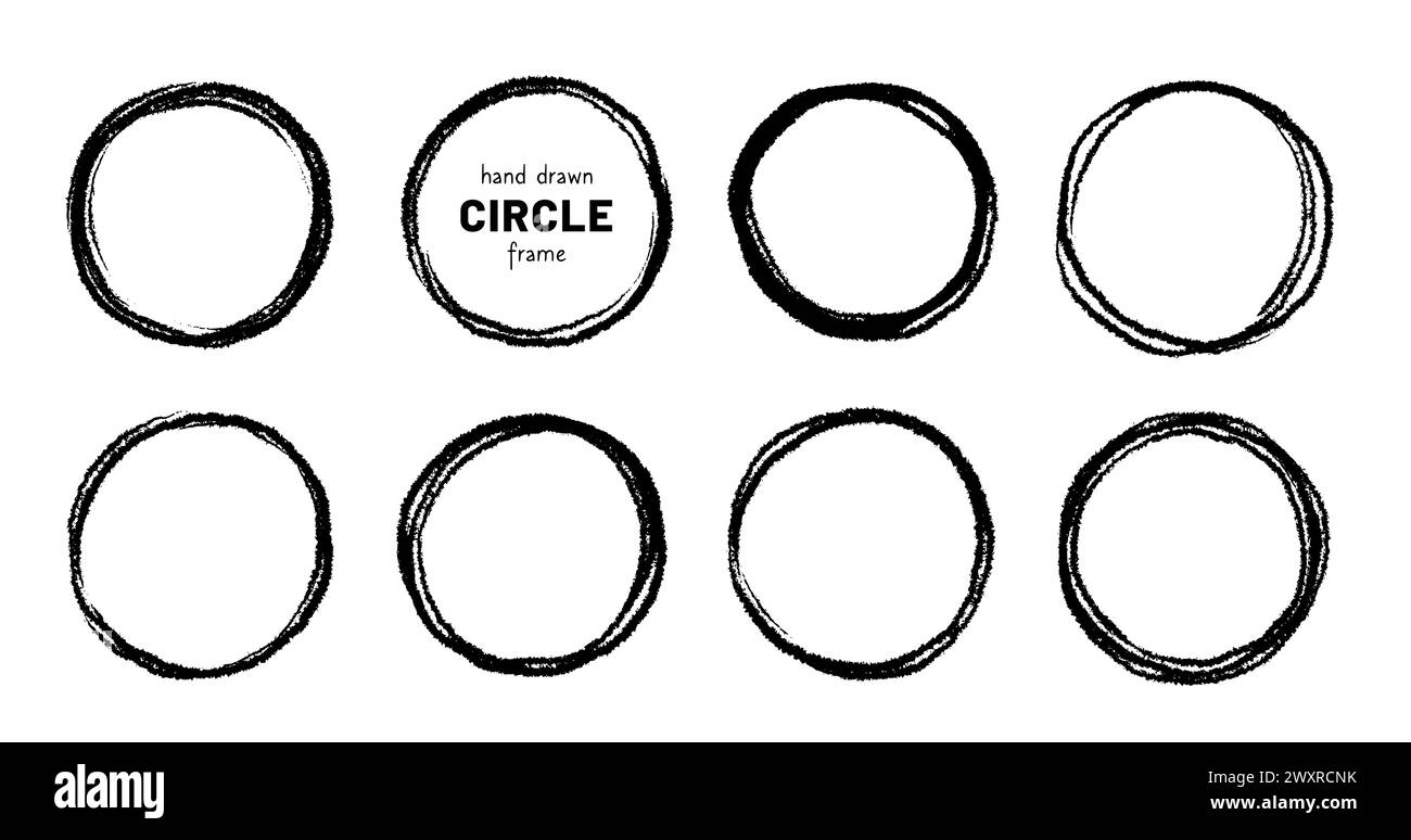 Round circular logo hand drawn brush stroke icon frame element. Round ...