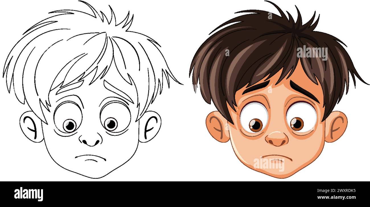 Two cartoon boys with worried facial expressions Stock Vector Image ...