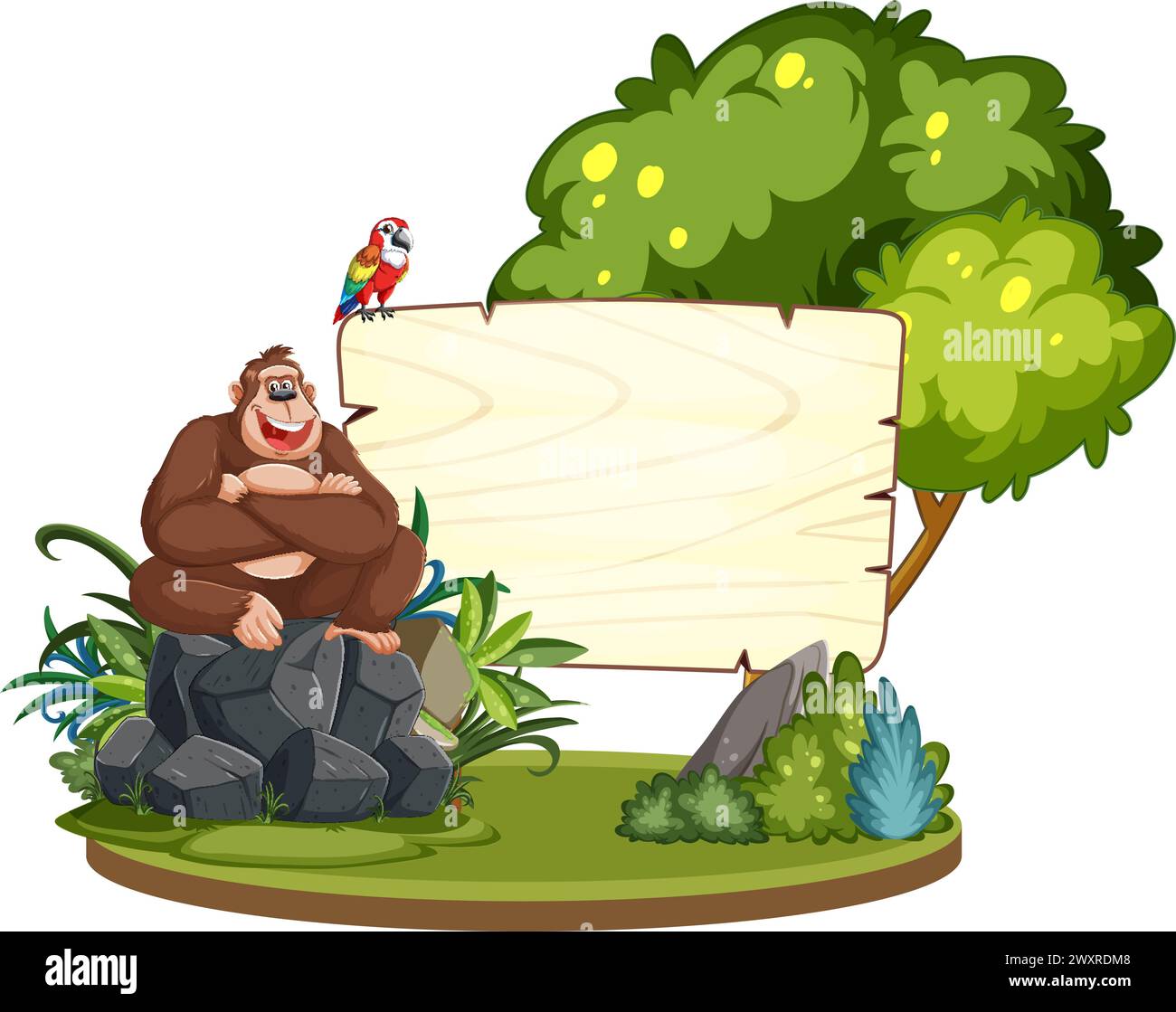 Cartoon gorilla and parrot beside a blank sign Stock Vector Image & Art ...