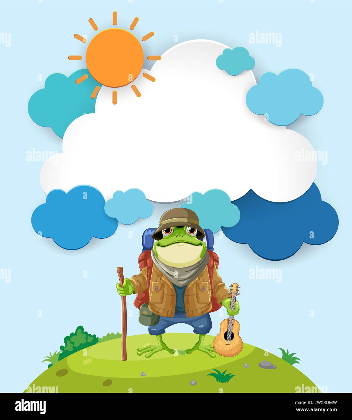 Cartoon frog with backpack and guitar outdoors Stock Vector Image & Art ...