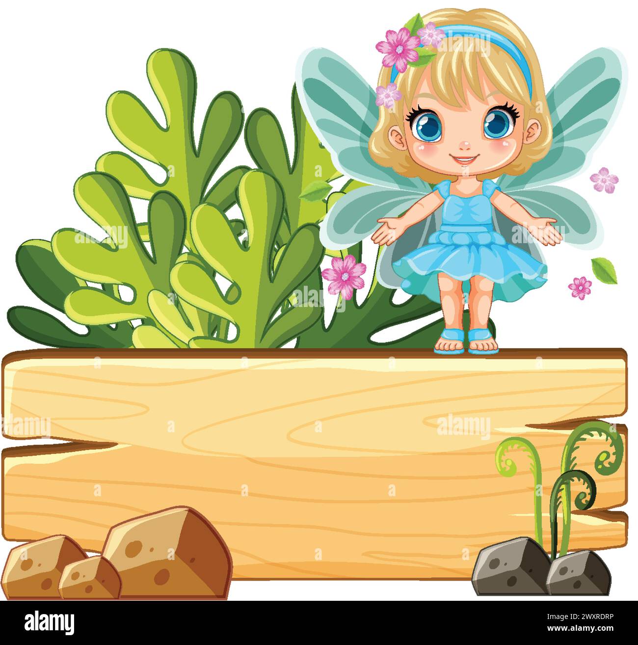 Cute fairy standing on a blank wooden sign Stock Vector Image & Art - Alamy