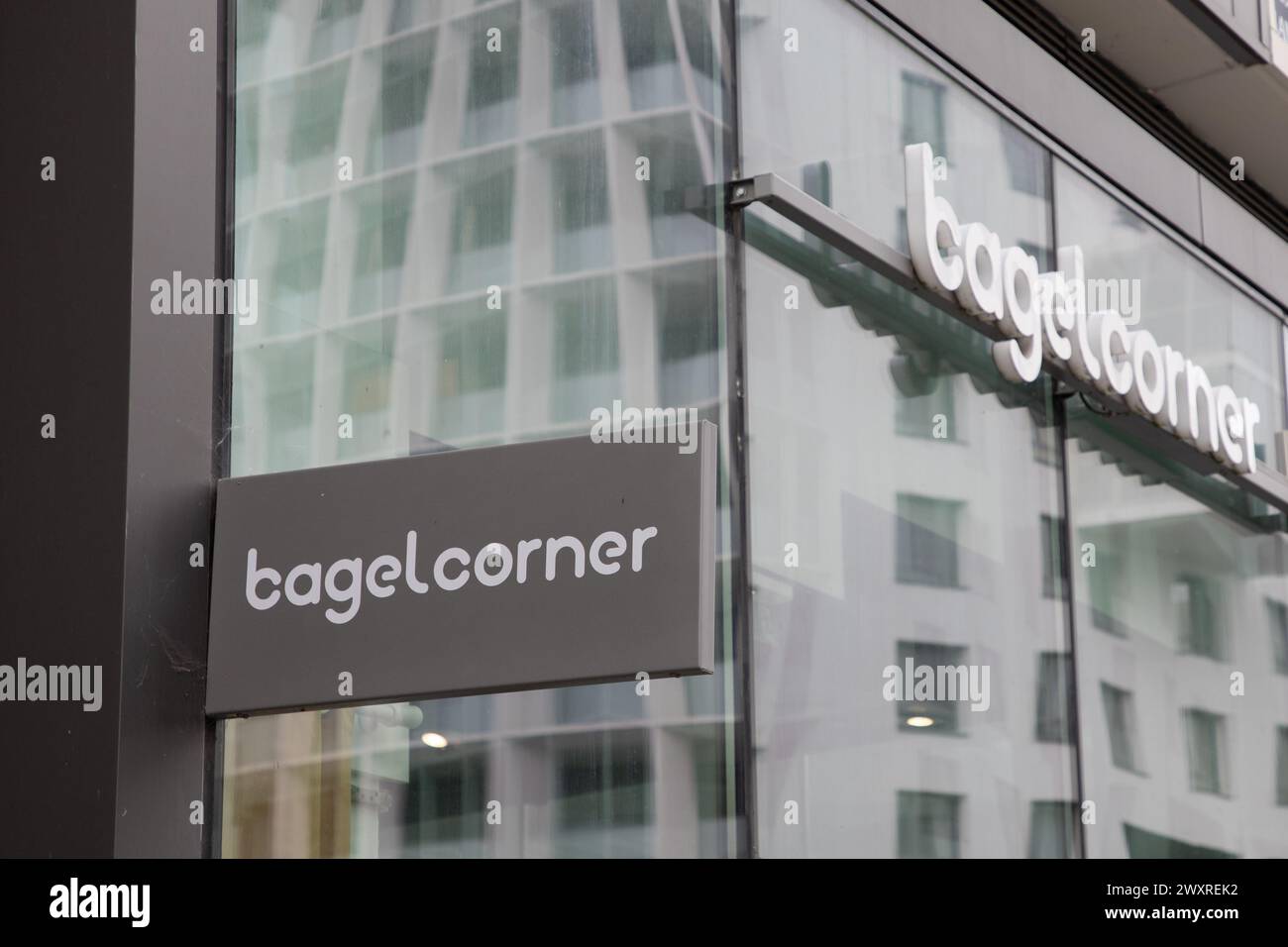Bordeaux , France - 03 28 2024 : Bagel corner fastfood windows facade ...