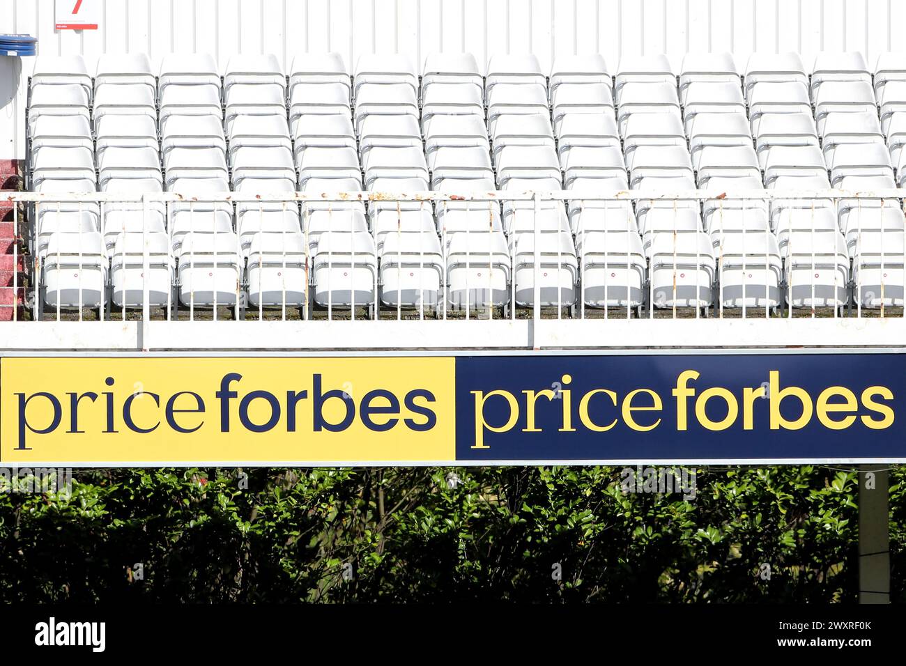 Seats and Price Forbes signage during Essex CCC vs Middlesex CCC ...