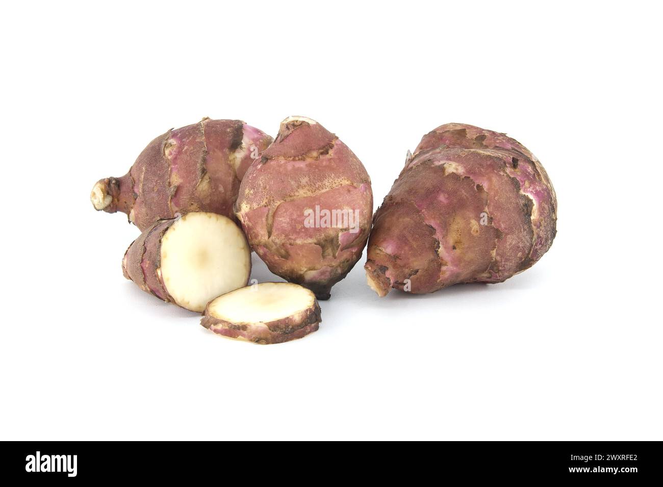 Jerusalem artichokes (Helianthus tuberosus) tubers isolated on white ...