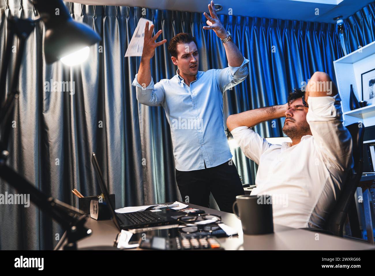 Business coworkers disagreed with stressful feeling tried of project ...