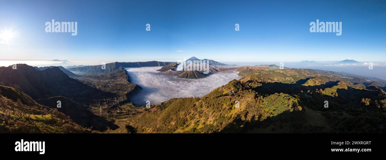 Panorama of Bromo volcano at sunrise,Tengger Semeru national park, East ...