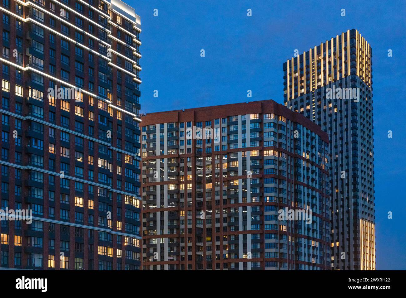 Modern apartment building in the evening, Moscow, Russia Stock Photo ...