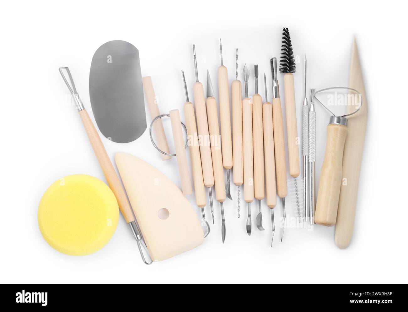 Set of different clay crafting tools isolated on white, top view Stock ...