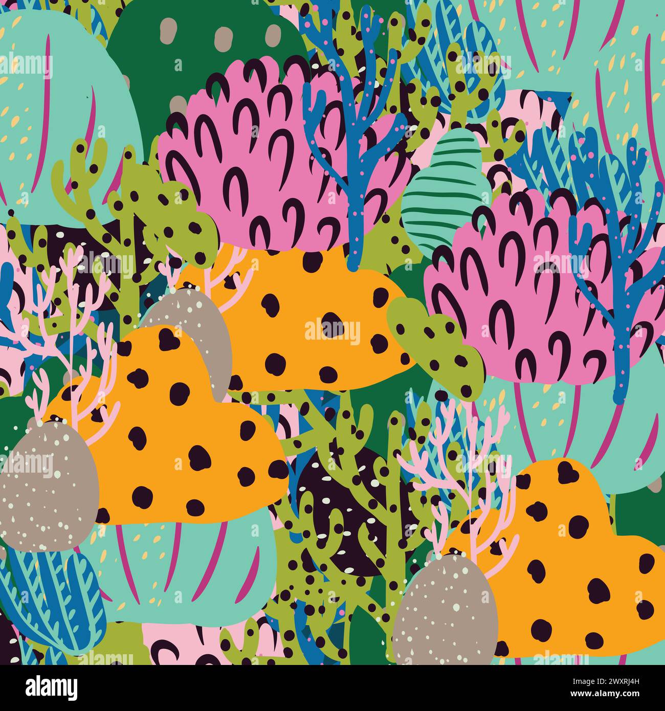A seamless pattern of flat colorful corals. Vector print Stock Vector ...