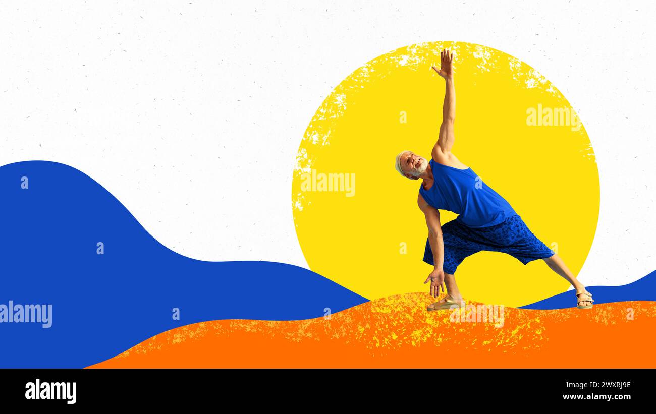 Senior man following healthy lifestyle, training outdoor, doing daily ...