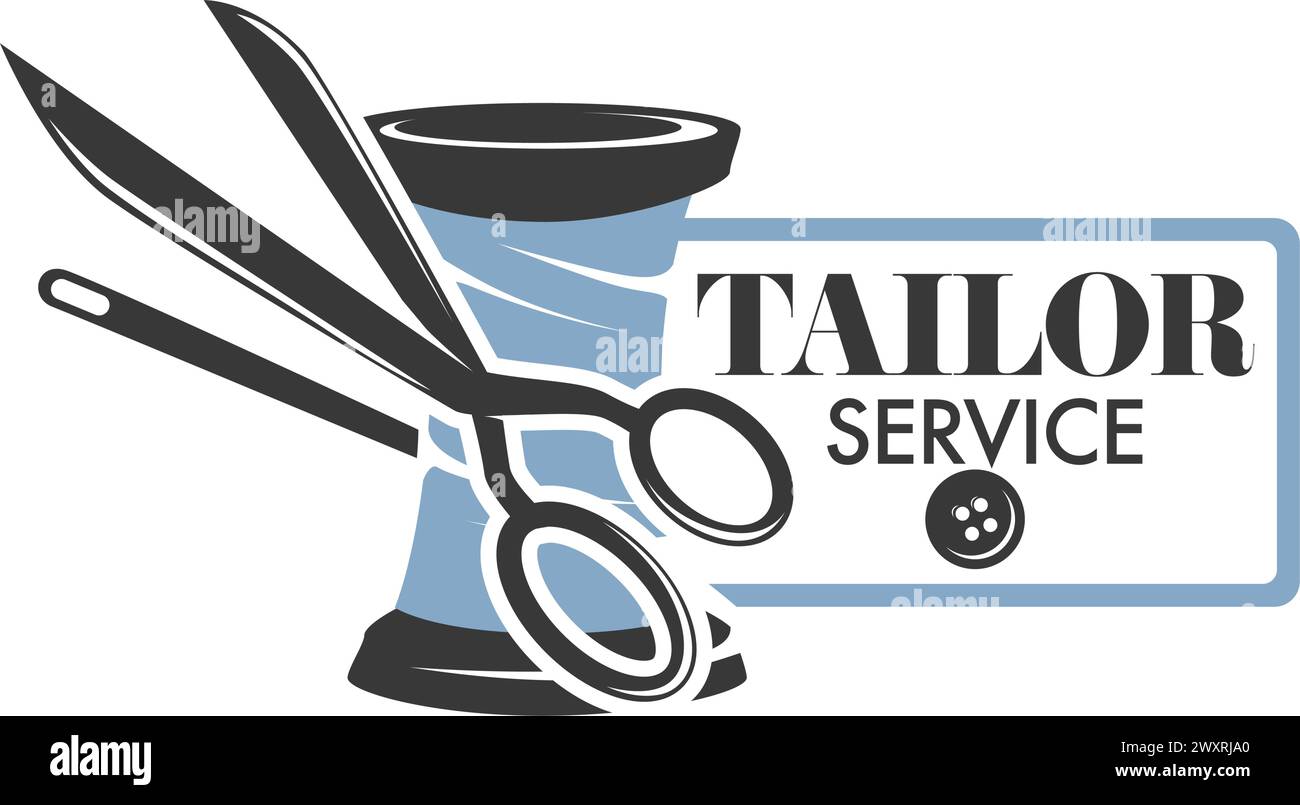 Tailor service logo with scissors and thimble hi-res stock photography ...