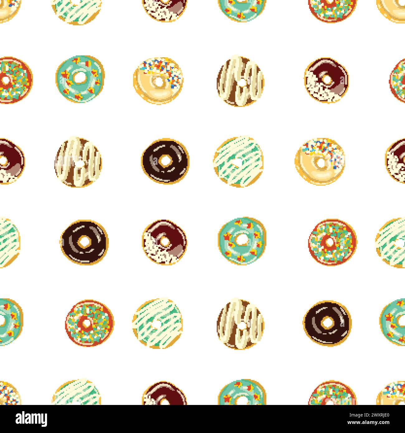 Seamless donut pattern on white background with various toppings Stock ...