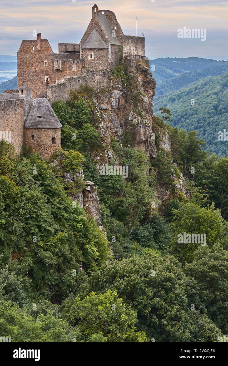 Wachau valley and Danube river. Aggstein medieval castle. Austrian ...