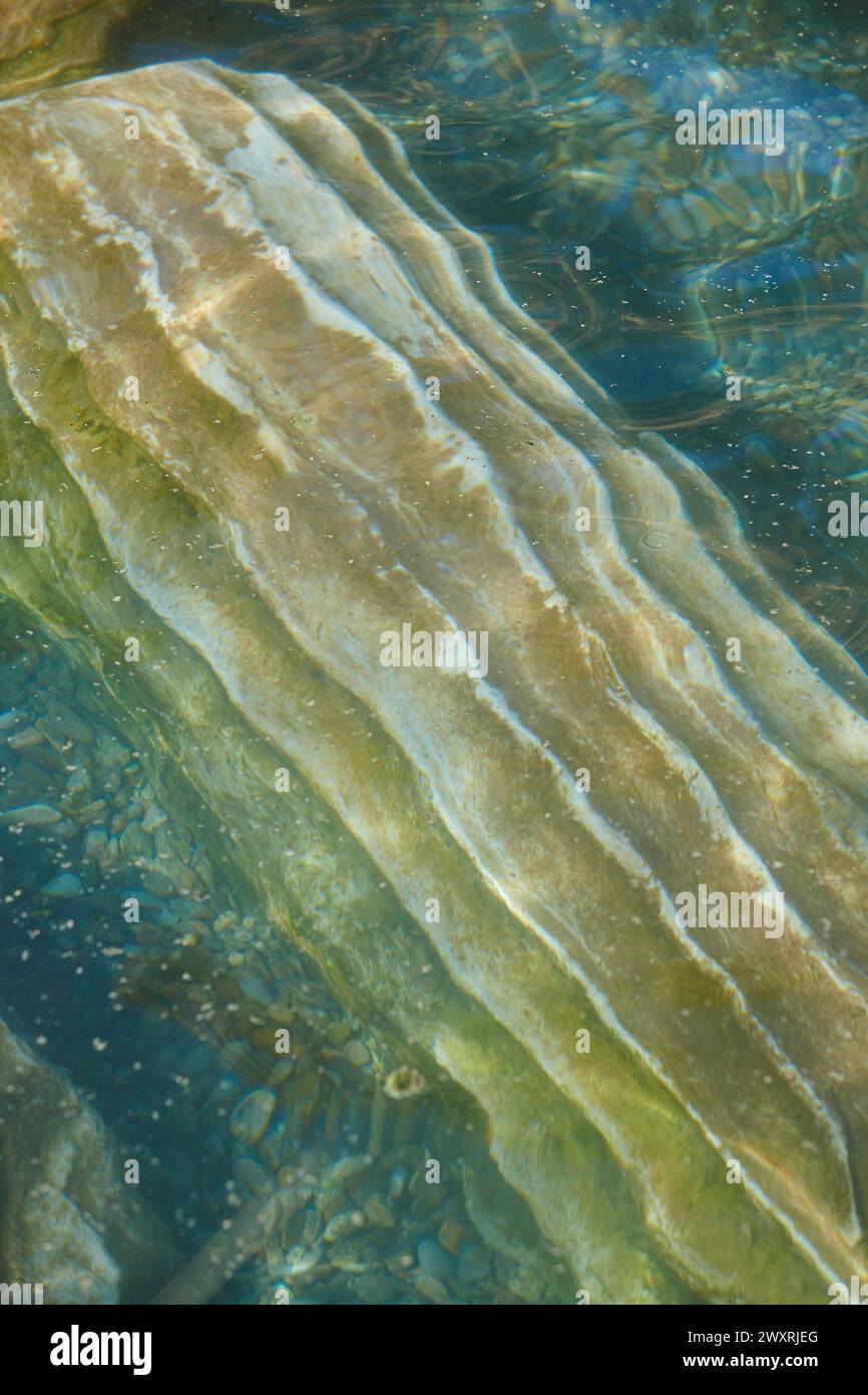 Thermal pool in archeological site of Hierapolis. Pamukkale landmark ...