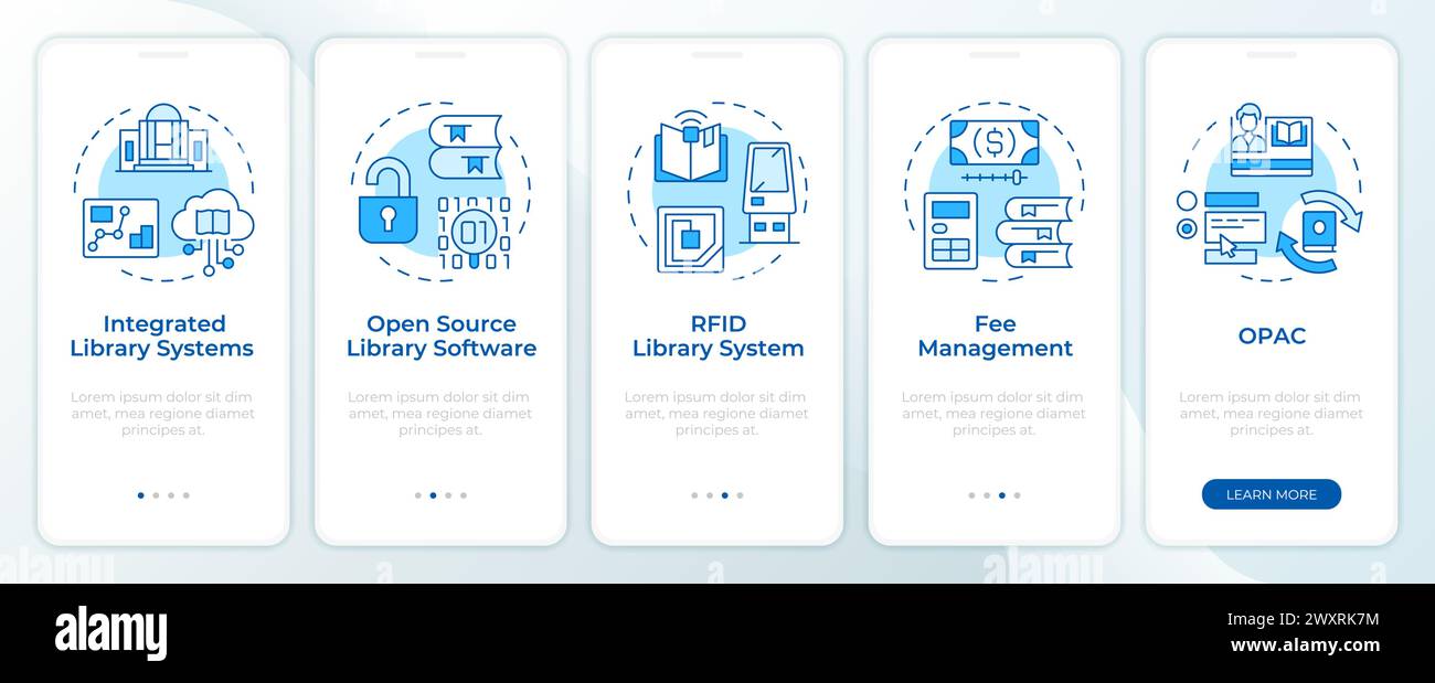 Digital library blue onboarding mobile app screen Stock Vector Image ...