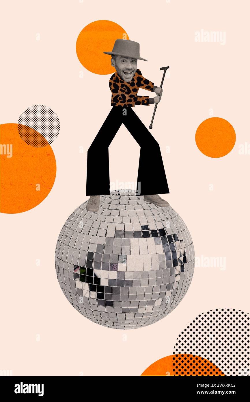 Vertical collage picture happy young cheerful energetic man dancer ...