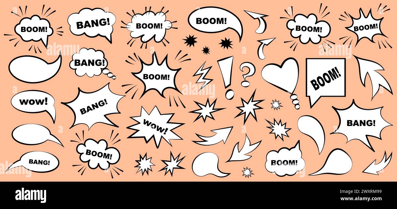 Cartoon retro comic style speech bubbles set. Hand drawn pop art ...