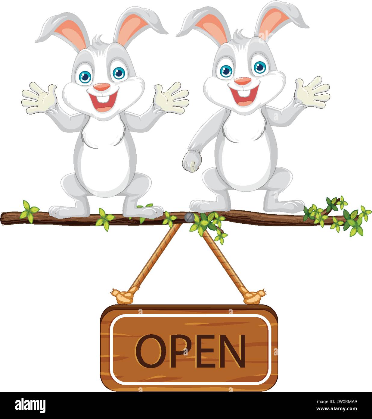 Two cartoon rabbits holding an 'Open' sign Stock Vector Image & Art - Alamy
