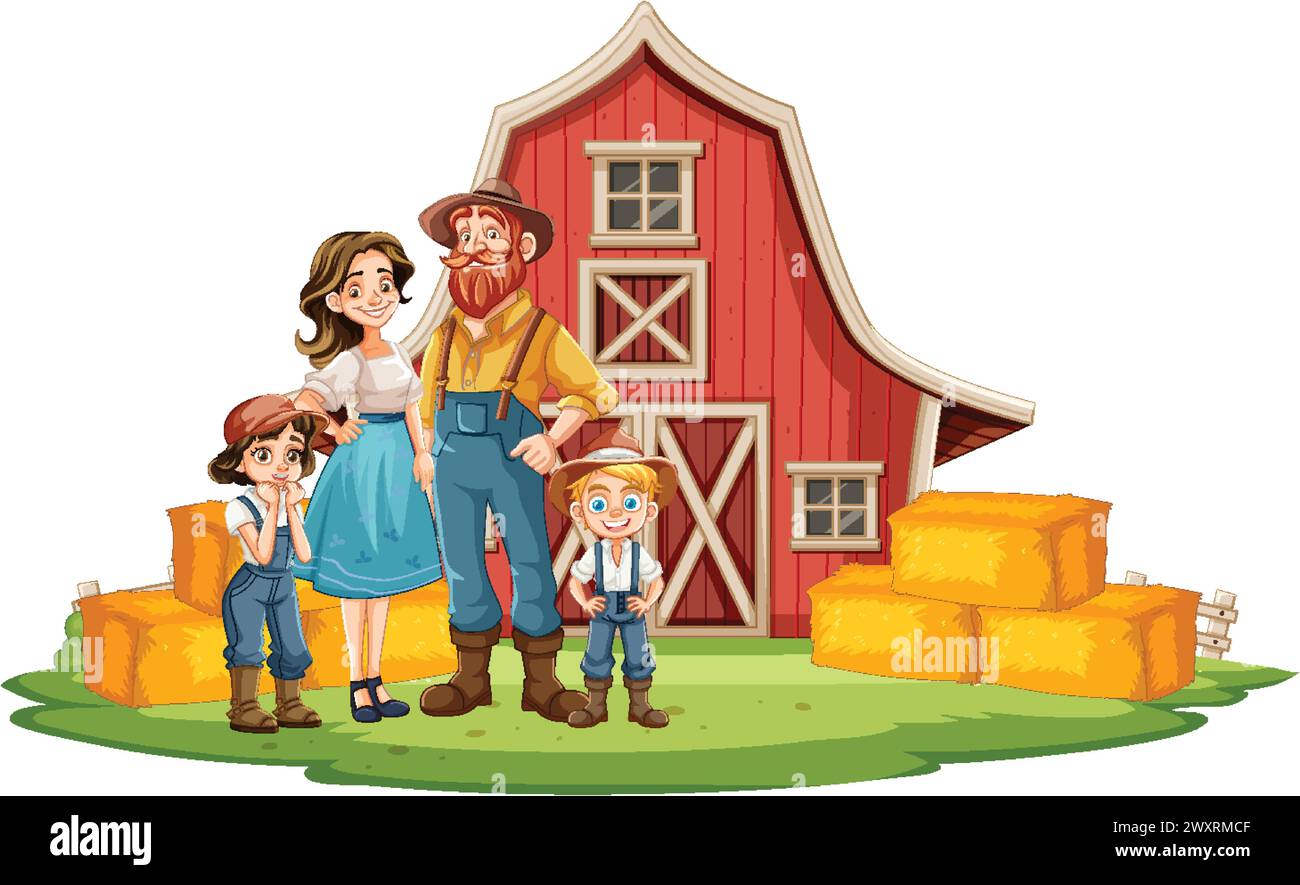 Vector illustration of a family on a farm Stock Vector Image & Art - Alamy