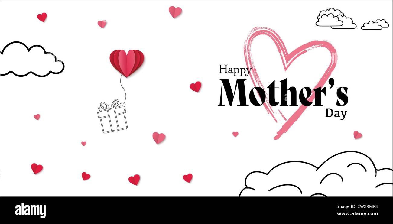 Mother's day postcard with paper heart elements and gift box on white ...