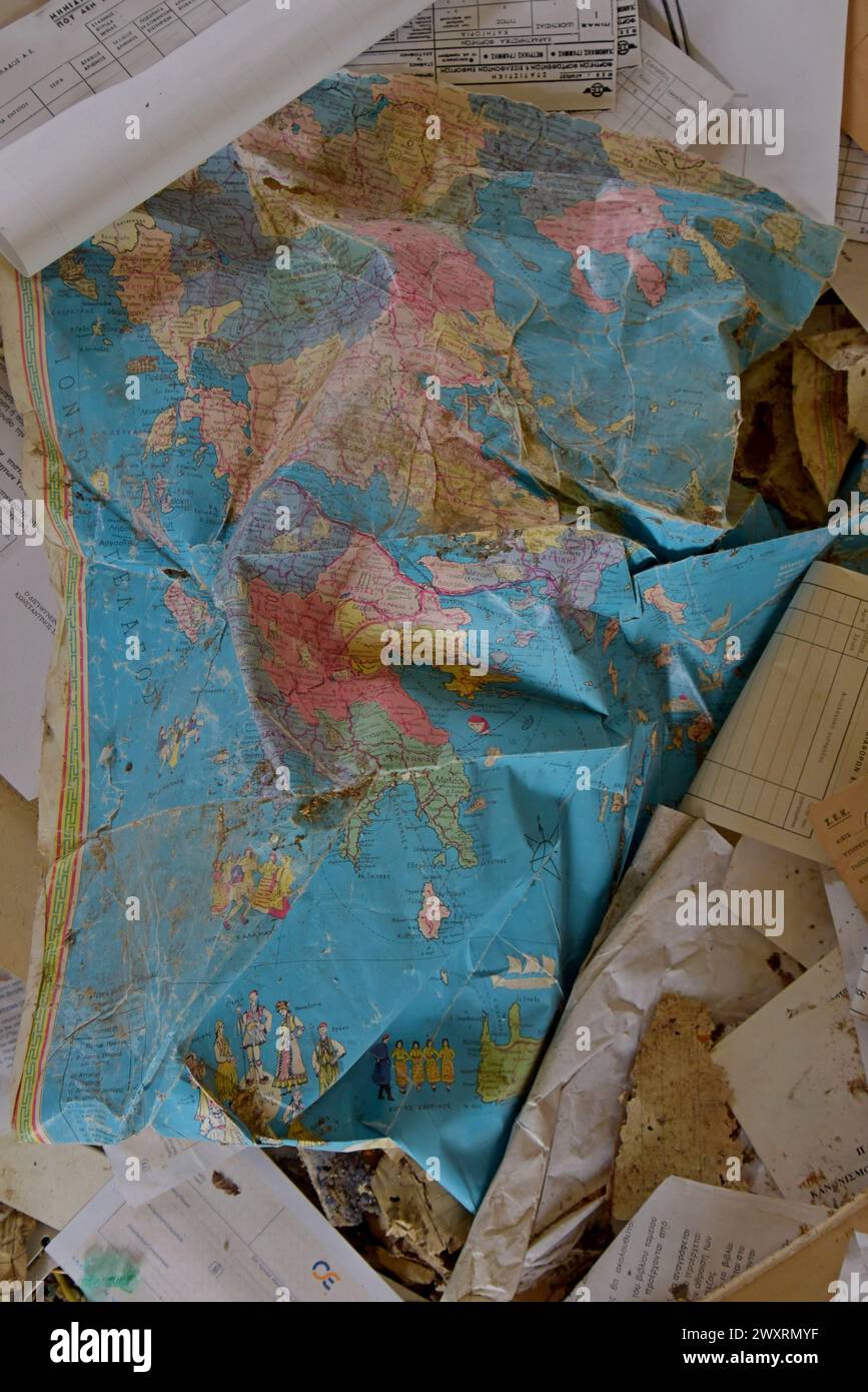 A crumpled damaged map of Greece Stock Photo - Alamy