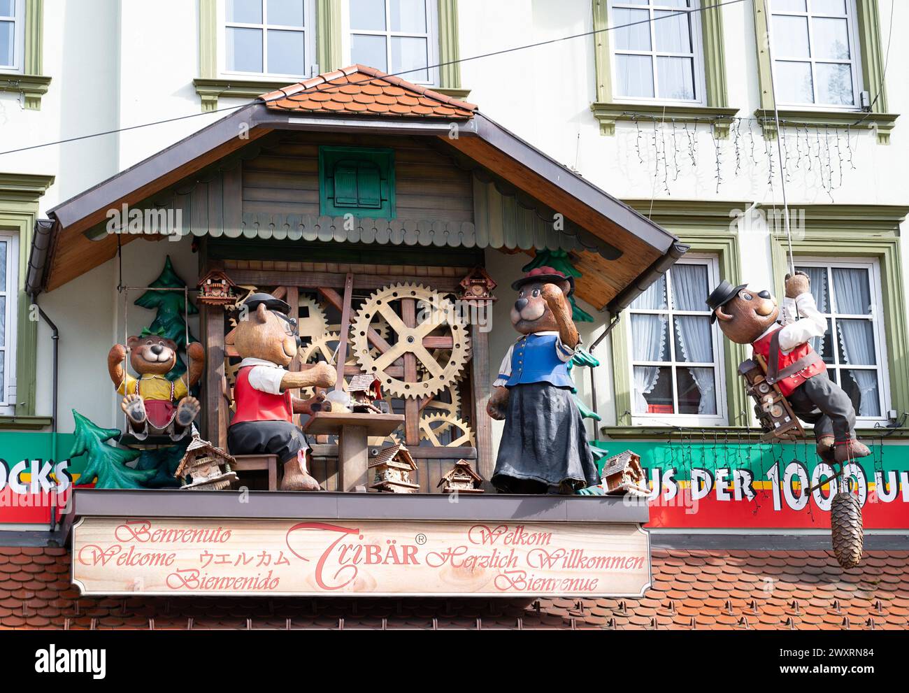 Cuckoo clock with bears at a shop in the Black Forest, Triberg in ...