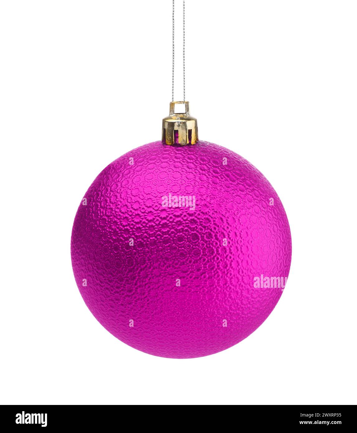 Magenta Christmas ball hanging on white background Stock Photo - Alamy