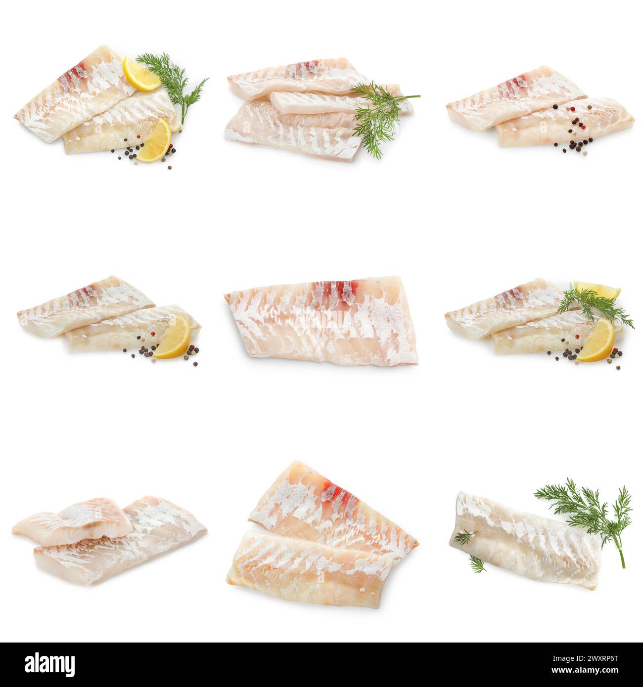 Pieces of raw cod fish isolated on white, set Stock Photo - Alamy