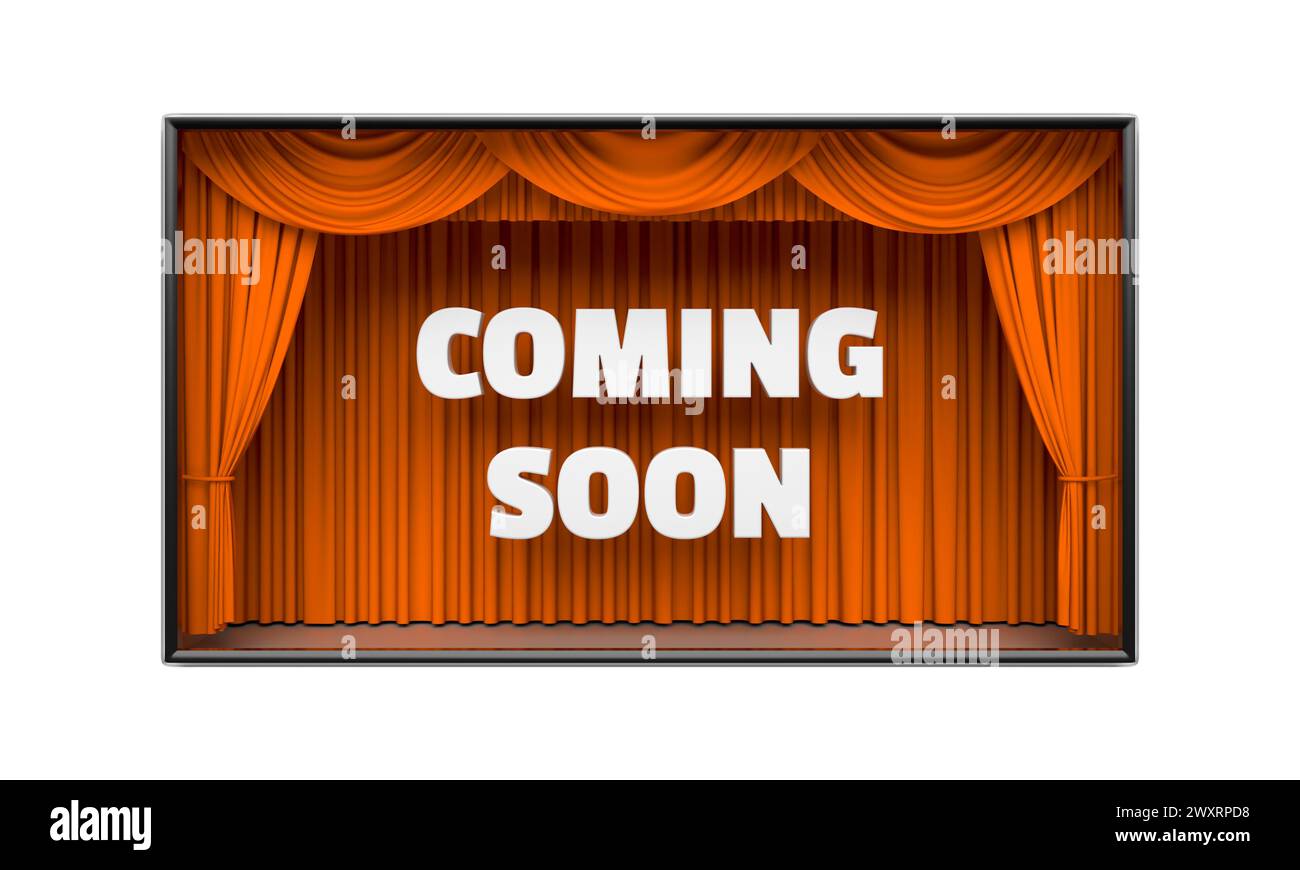 Coming Soon poster with stage curtains 3D illustration Stock Photo - Alamy