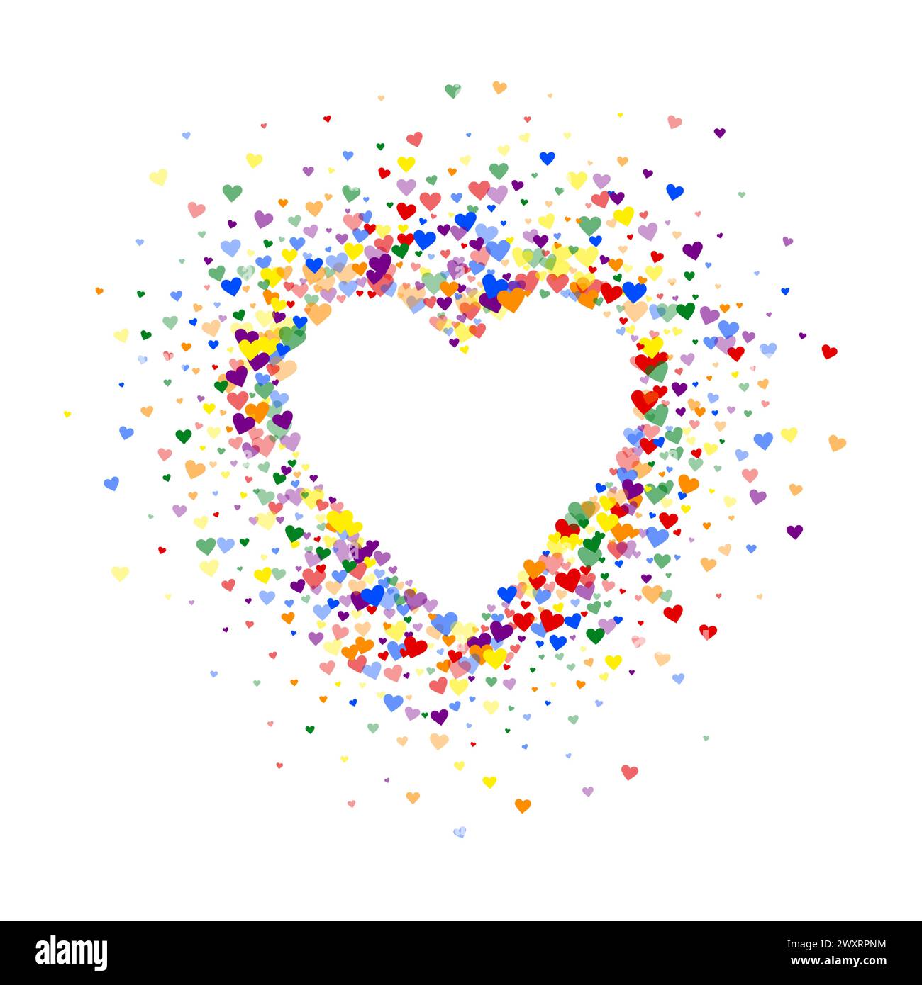 Falling hearts valentine card template. Rainbow colored scattered ...
