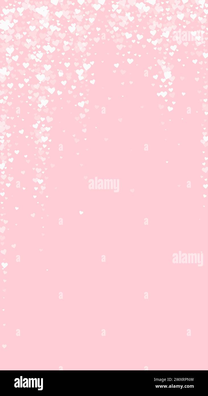 Falling hearts valentine card template. White hearts scattered on pink ...